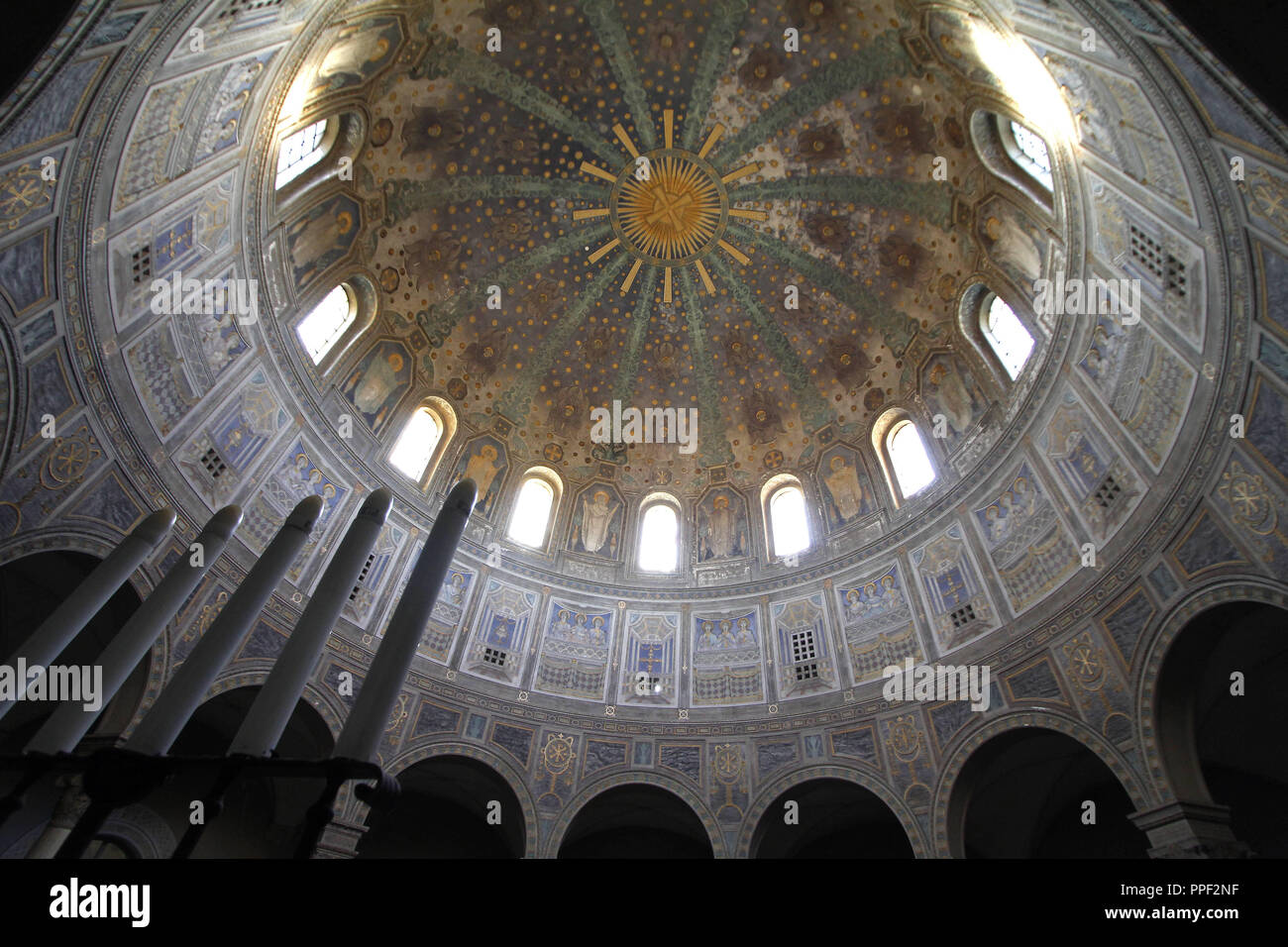Dome of the funeral parlor in Munich West Cemetery, Germany Stock Photo ...