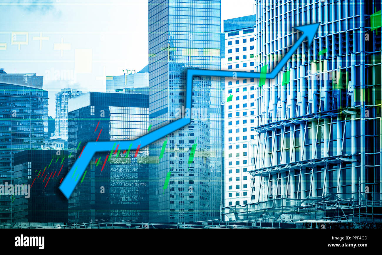 Hong Kong Office buildings with (blue bull chart) graph index of stock ...
