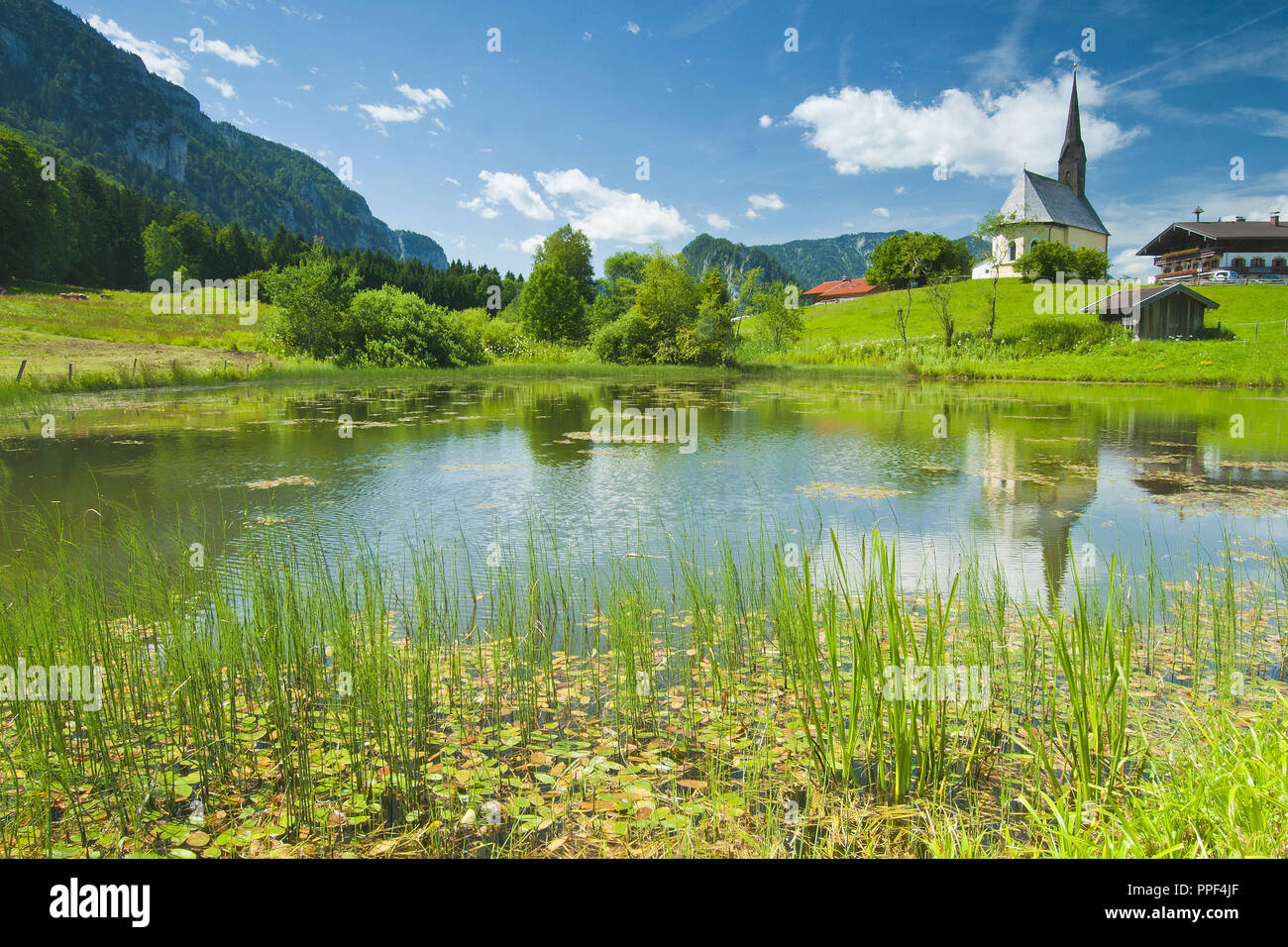 The picturesquely situated Einsiedl, municipality of Inzell, Chiemgau ...
