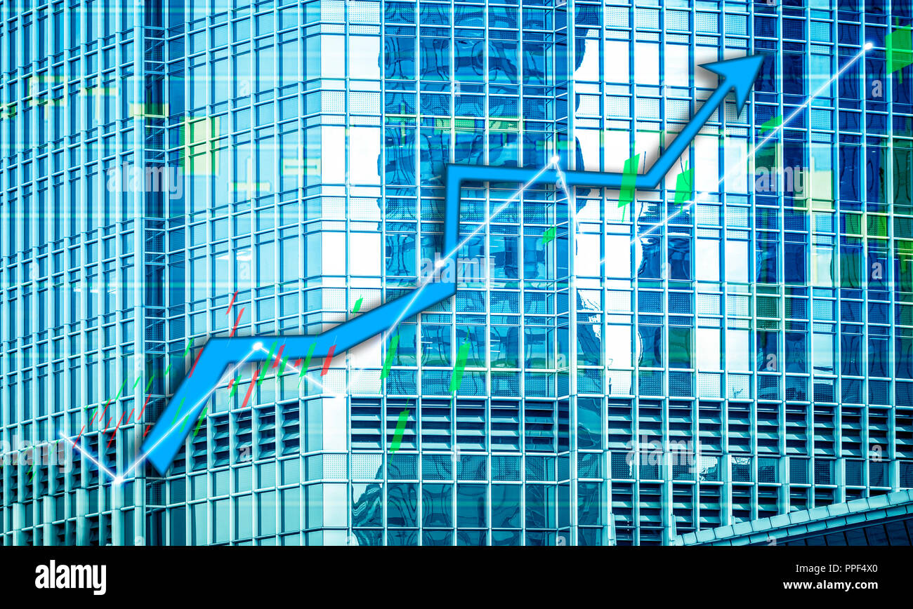 Hong Kong Office buildings with (blue bull chart) graph index of stock ...