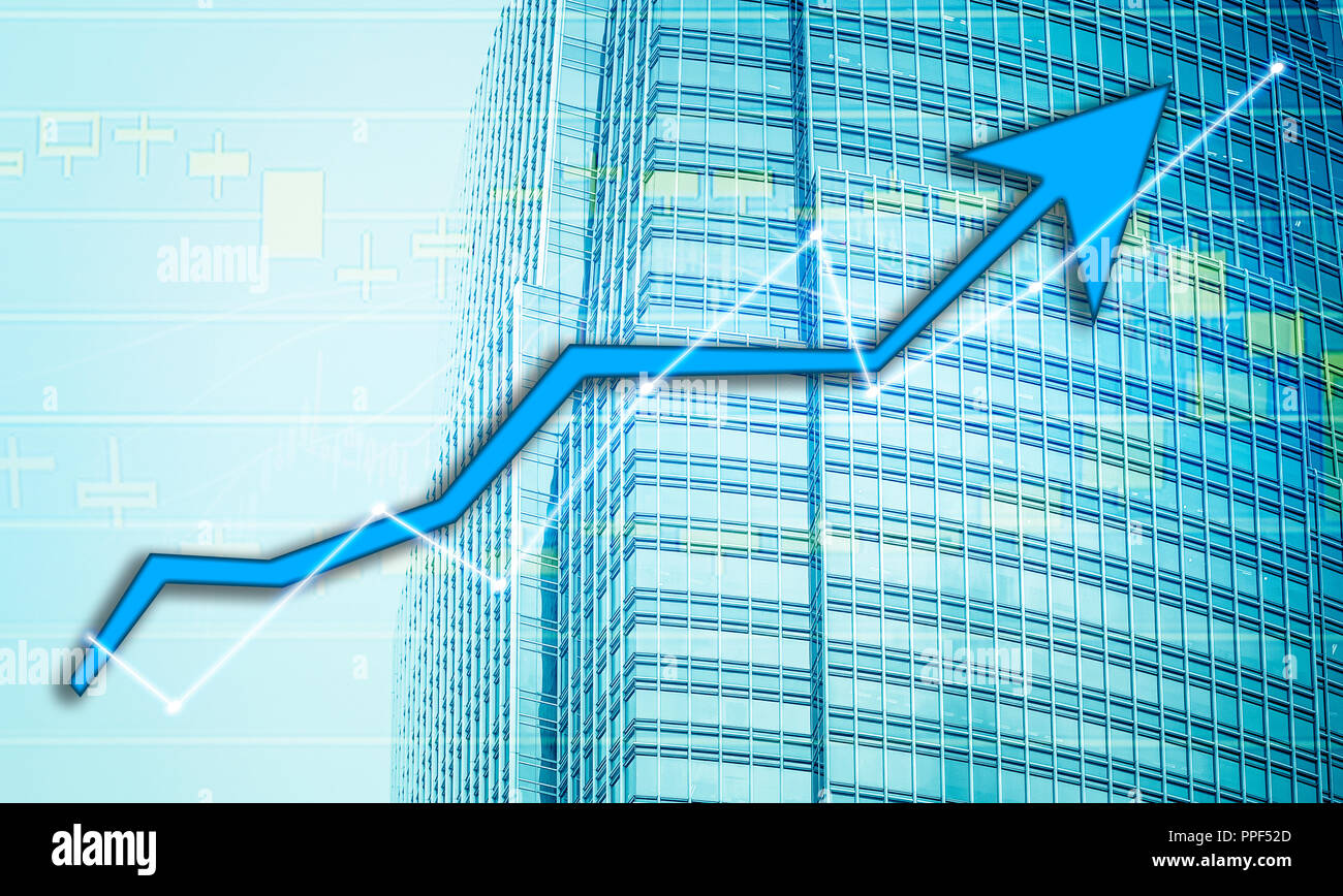 Hong Kong Office buildings with (blue bull chart) graph index of stock ...