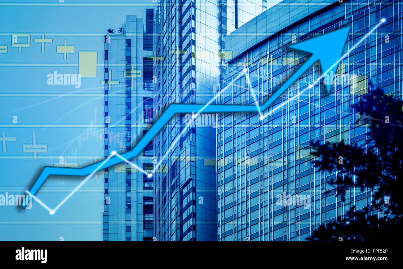 Hong Kong Office buildings with (blue bull chart) graph index of stock ...