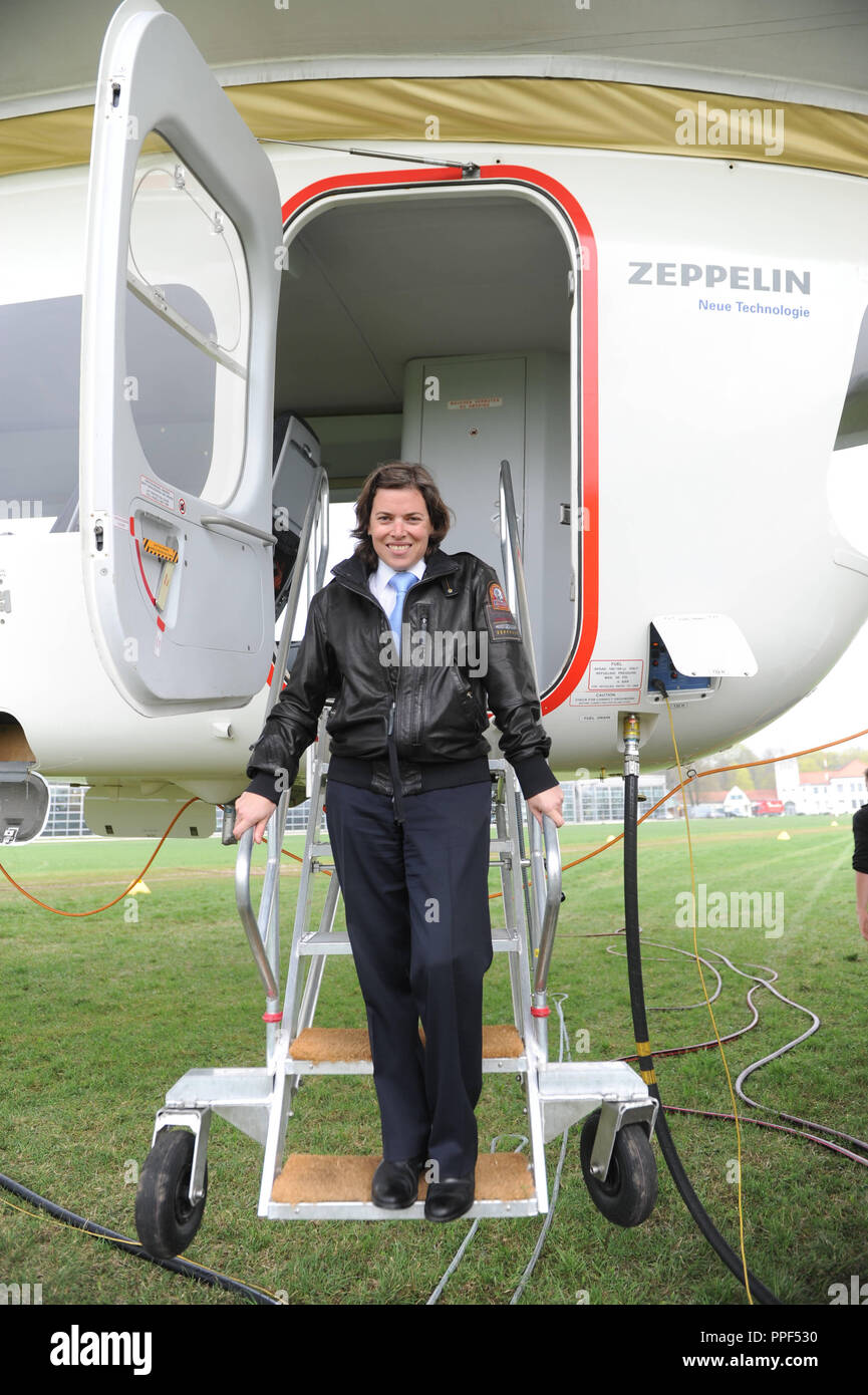 Zeppelin captain Katharine Board in front of her air ship on the ...