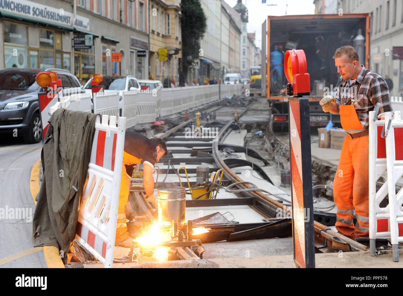 Track construction site in the Muellerstrasse / Fraunhoferstrasse in ...