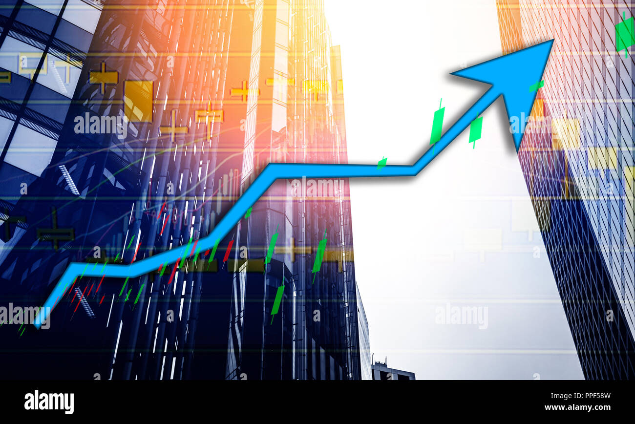 Hong Kong Office buildings with (blue bull chart) graph index of stock ...