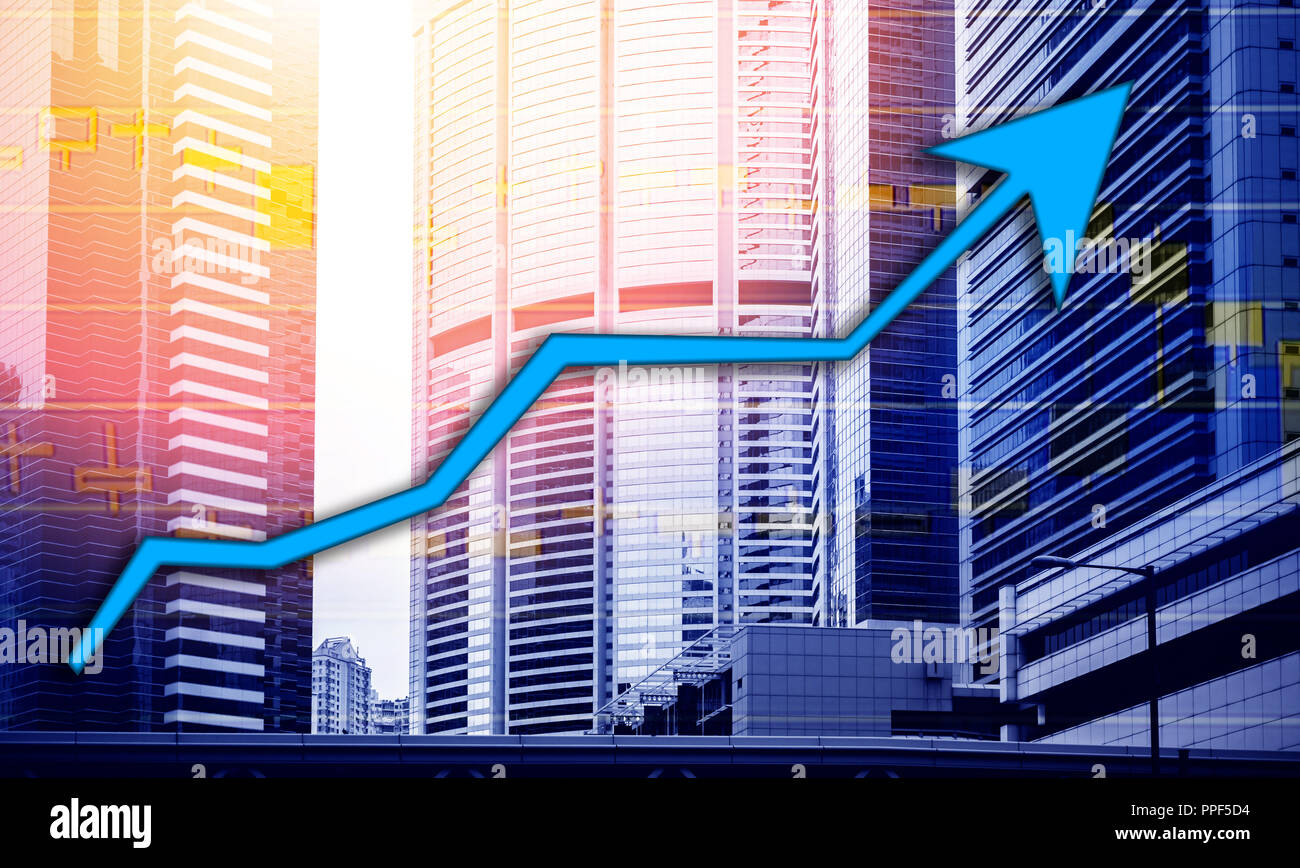 Hong Kong Office buildings with (blue bull chart) graph index of stock ...