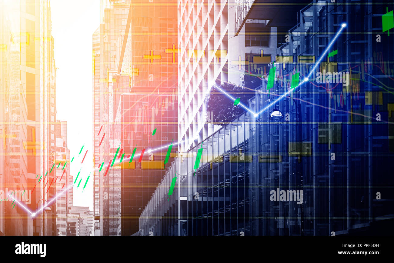 Hong Kong Office buildings with (blue bull chart) graph index of stock ...