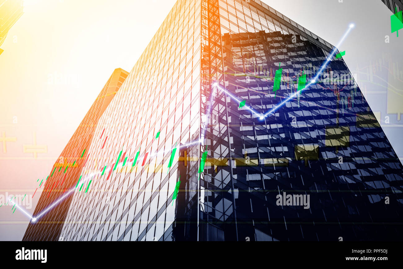 Hong Kong Office buildings with (blue bull chart) graph index of stock ...
