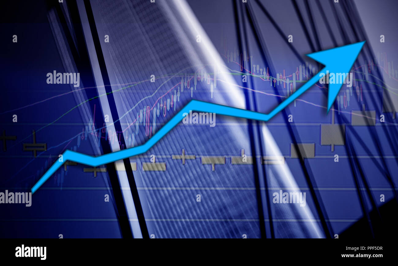 Hong Kong Office buildings with (blue bull chart) graph index of stock ...