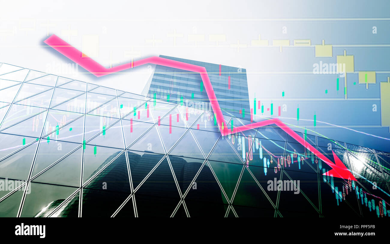 Hong Kong Office buildings with (red bear chart) graph index of stock ...
