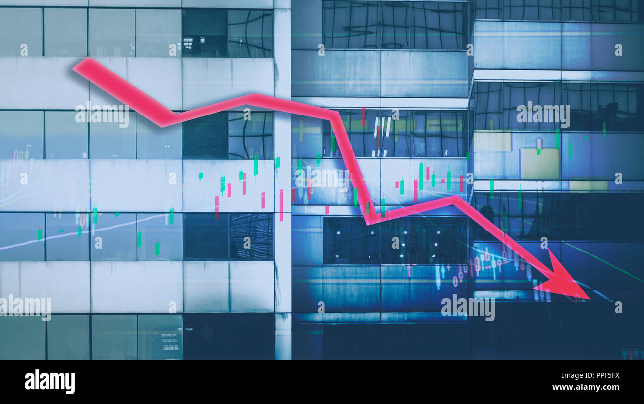 Hong Kong Office buildings with (red bear chart) graph index of stock ...