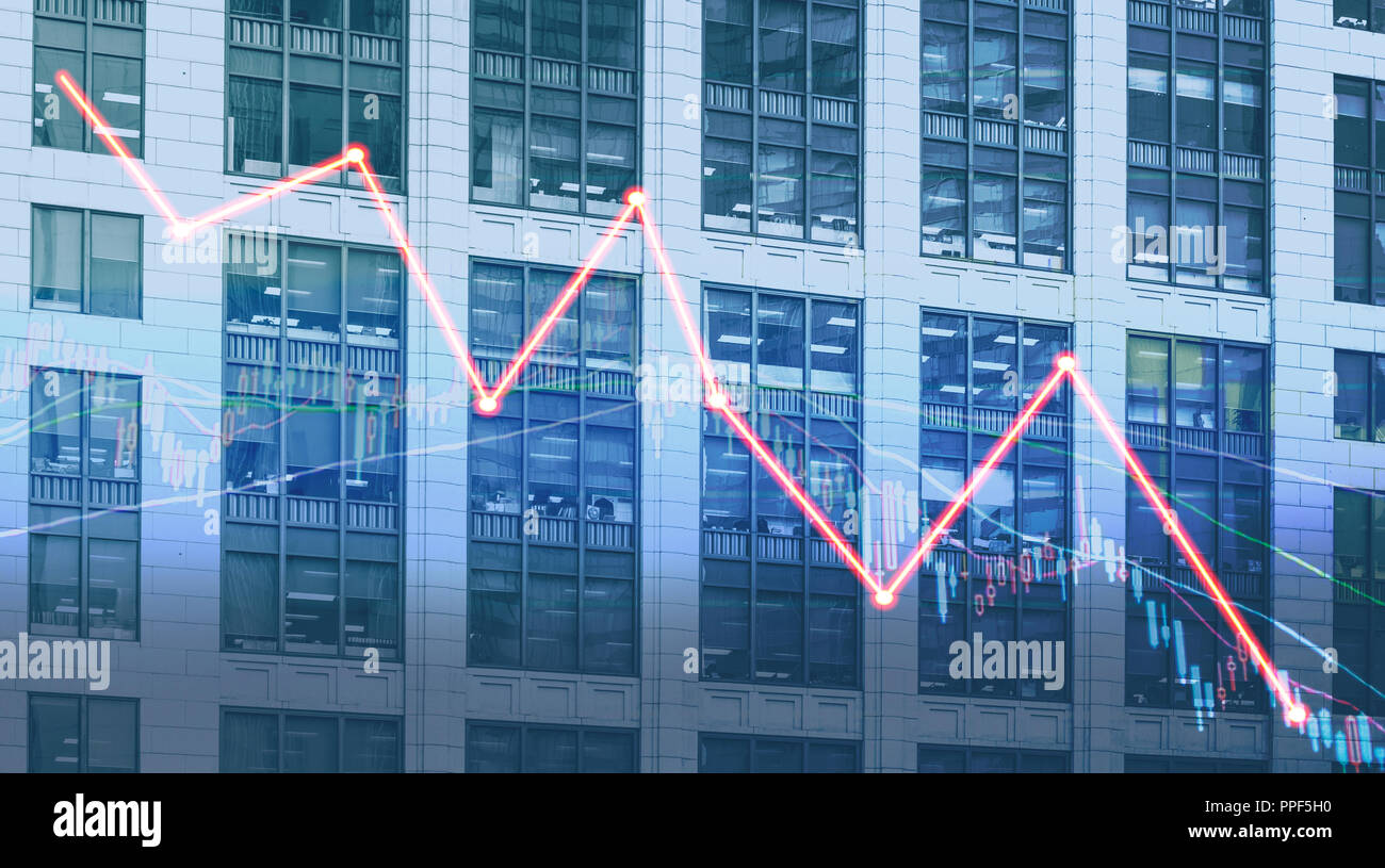 Hong Kong Office buildings with (red bear chart) graph index of stock ...