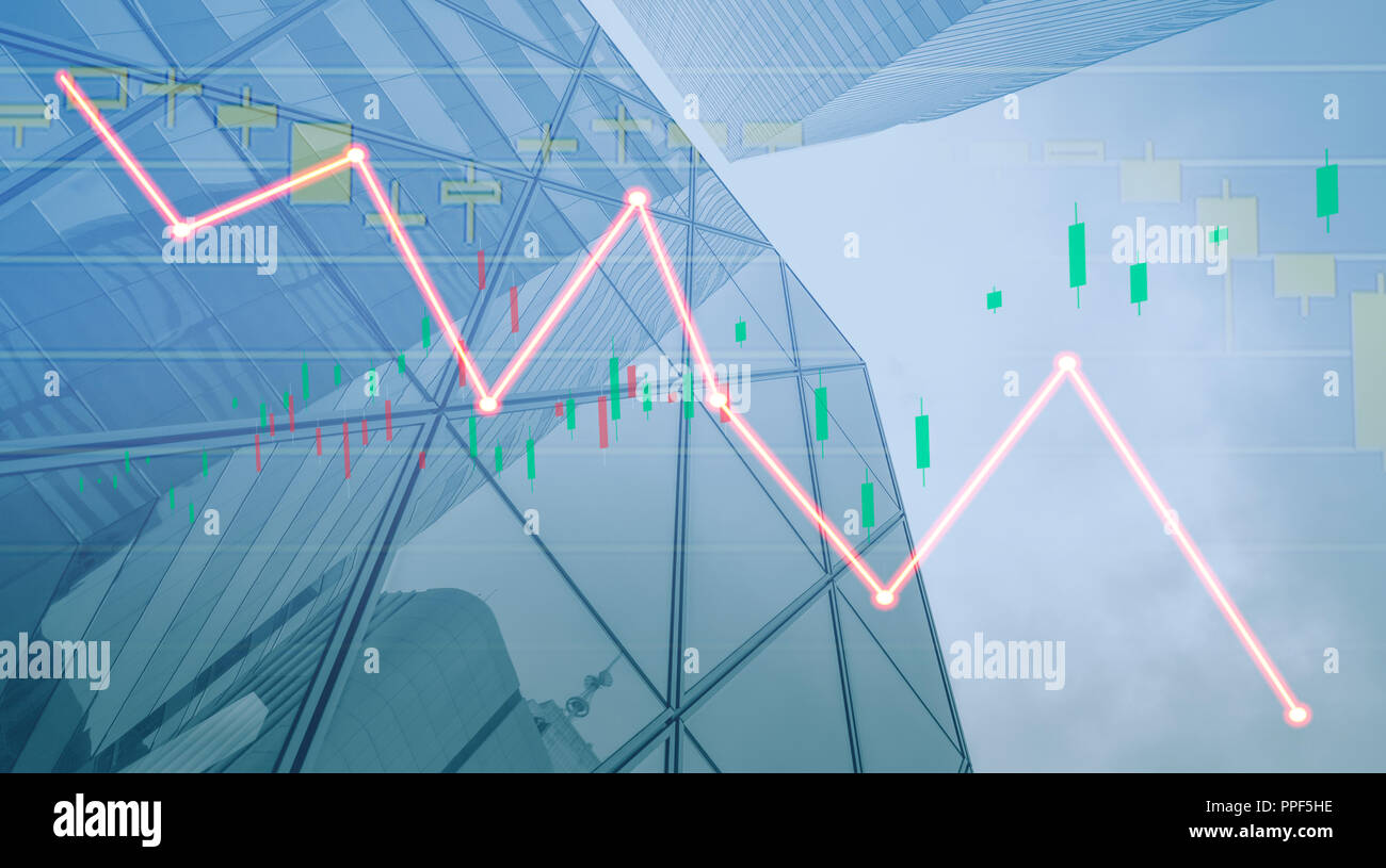 Hong Kong Office buildings with (red bear chart) graph index of stock ...