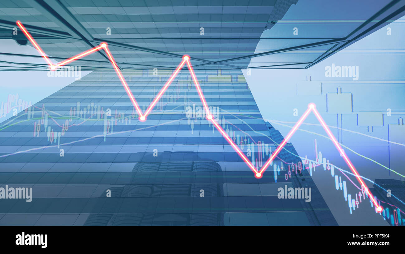 Hong Kong Office buildings with (red bear chart) graph index of stock ...