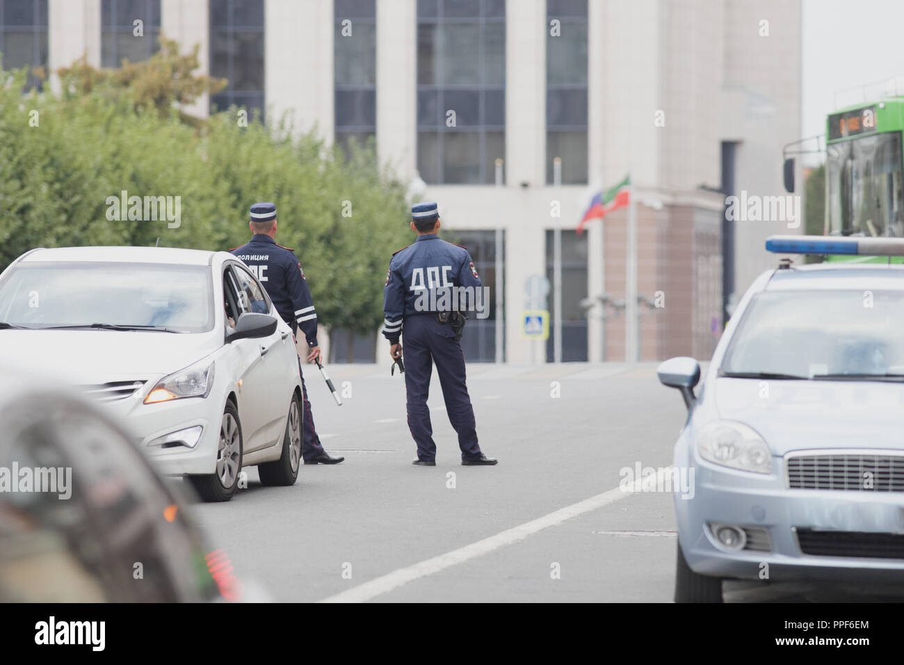 Kazan, Russia - 27 august 2018 - Russian officers of the road police ...
