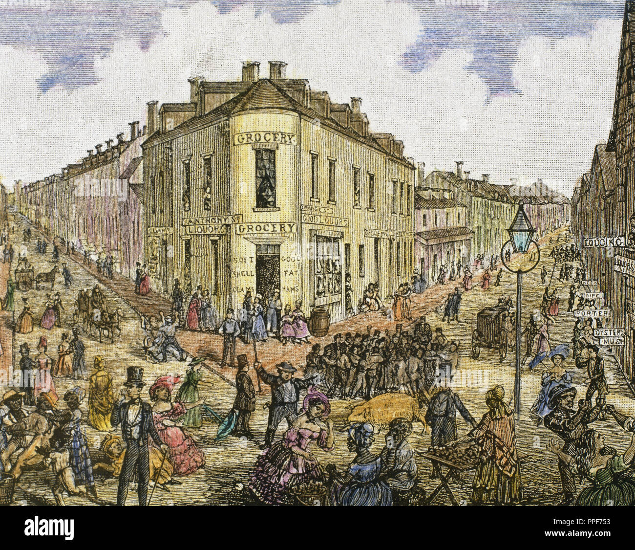 Streets junction. New York 1829. United States. Engraving Stock Photo ...