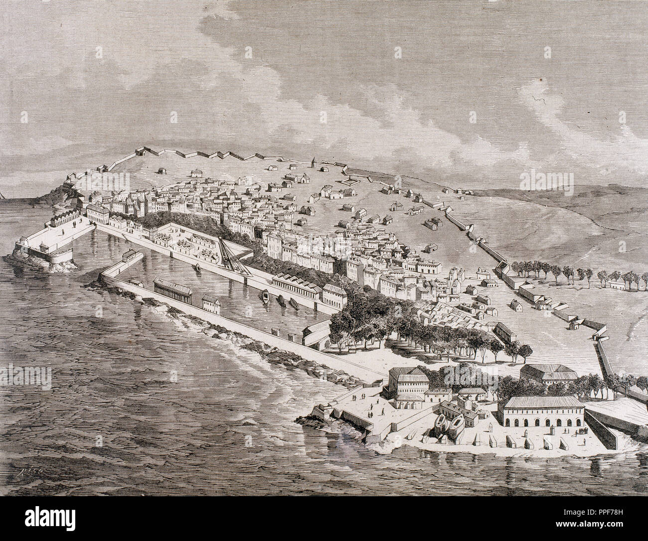 El Ferrol. General view of the city in 1872. Galicia. Spain. Engraving ...