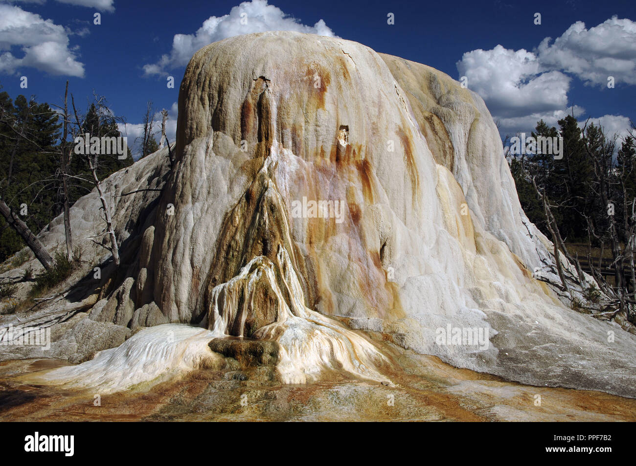MAMMOTH HOT SPRINGS. Travertine marble mountain and geothermal complex ...