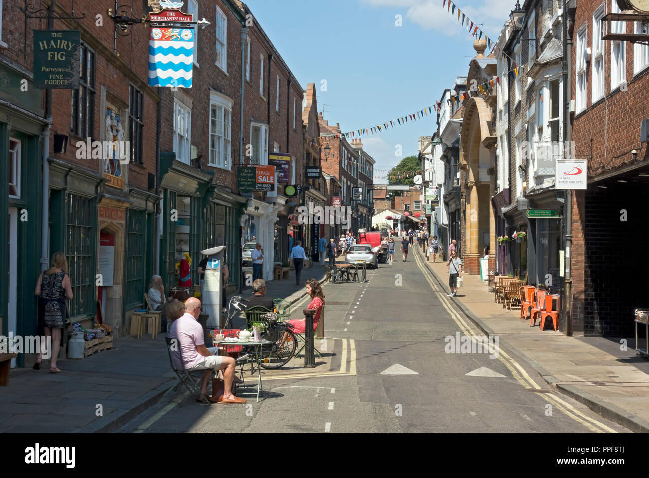 York city town centre cafes and shops stores in summer Fossgate York ...