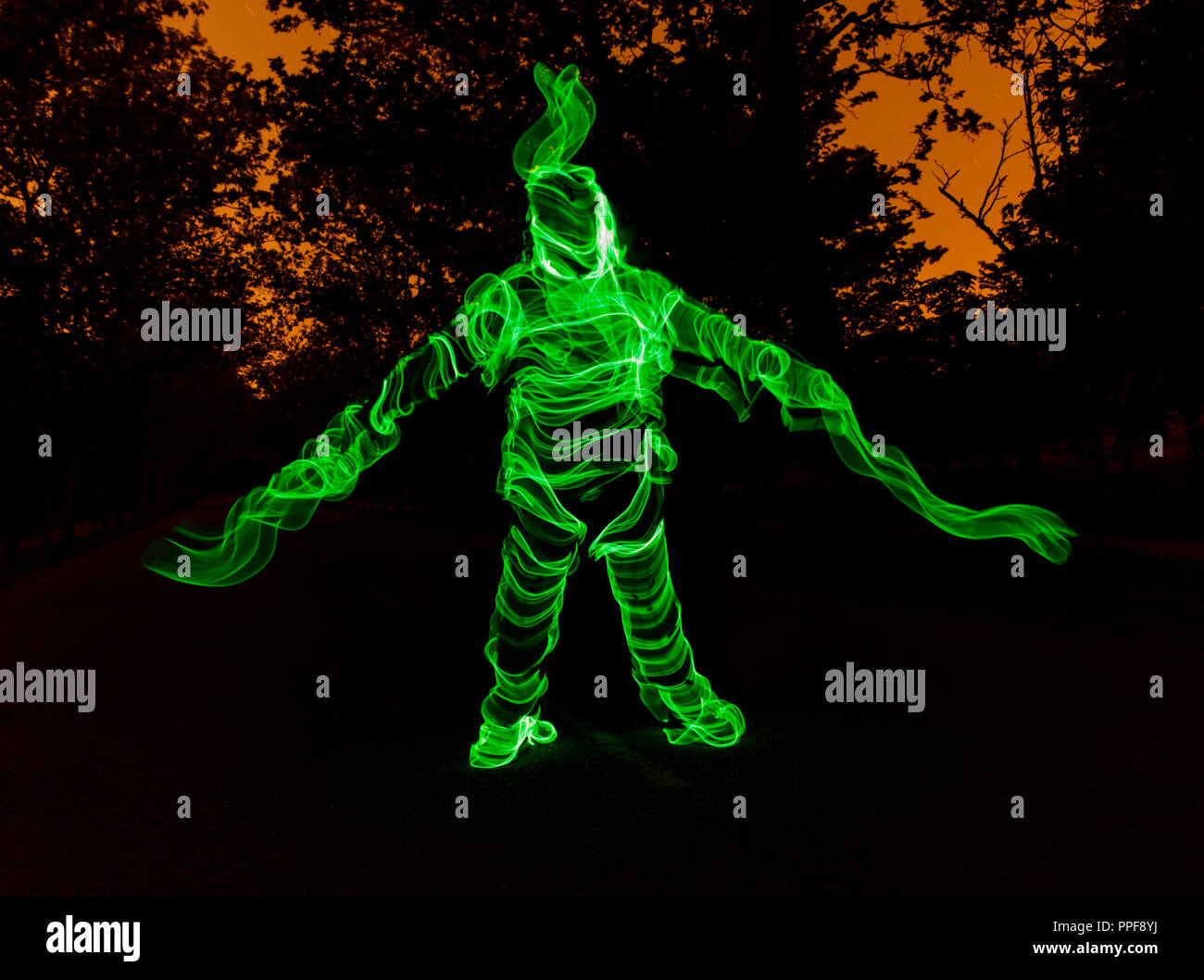 Long exposure photograph with lightpainting technique representing an ...