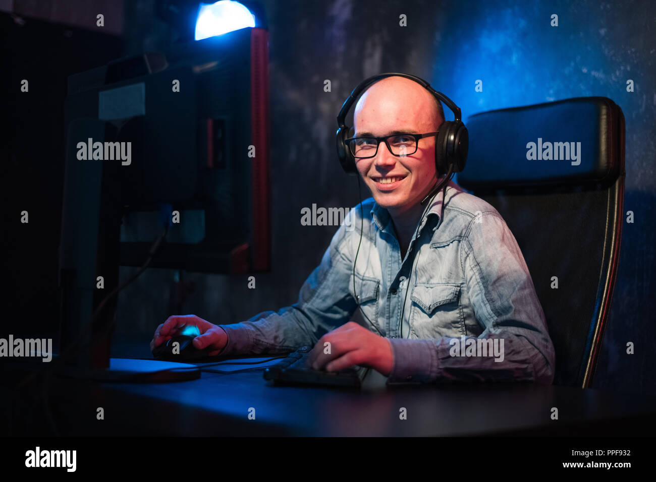 He like play and win video games. In blue light of display emotional ...