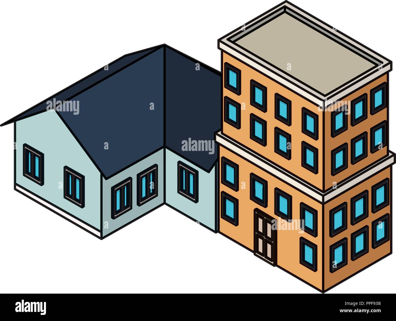 House and residence buildings isometric Stock Vector Image & Art - Alamy