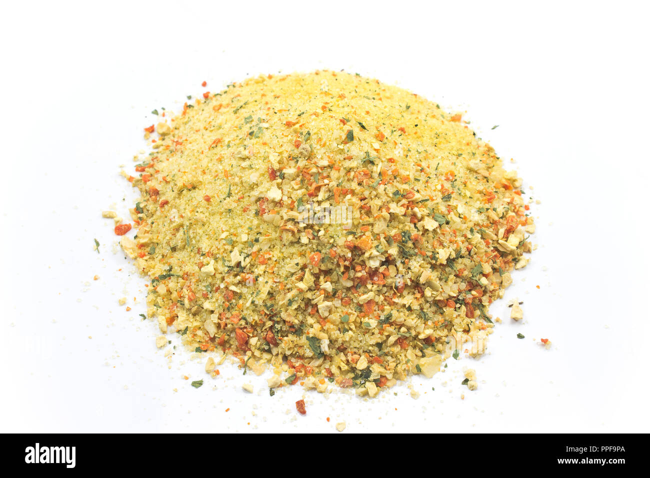 Grounded spice ingredient of dry mix of vegetables isolated on white ...