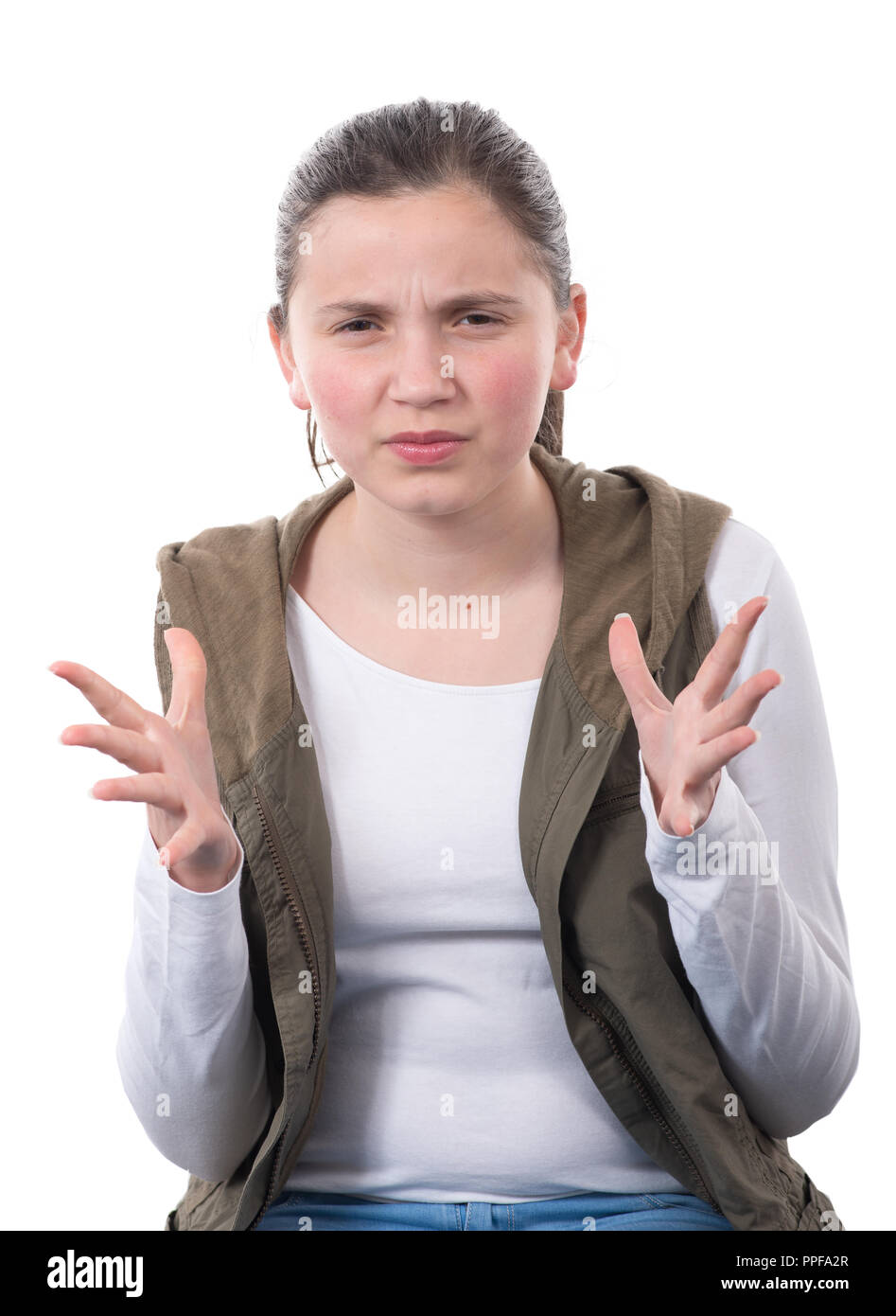 portrait of a young angry teenager isolated on white Stock Photo - Alamy
