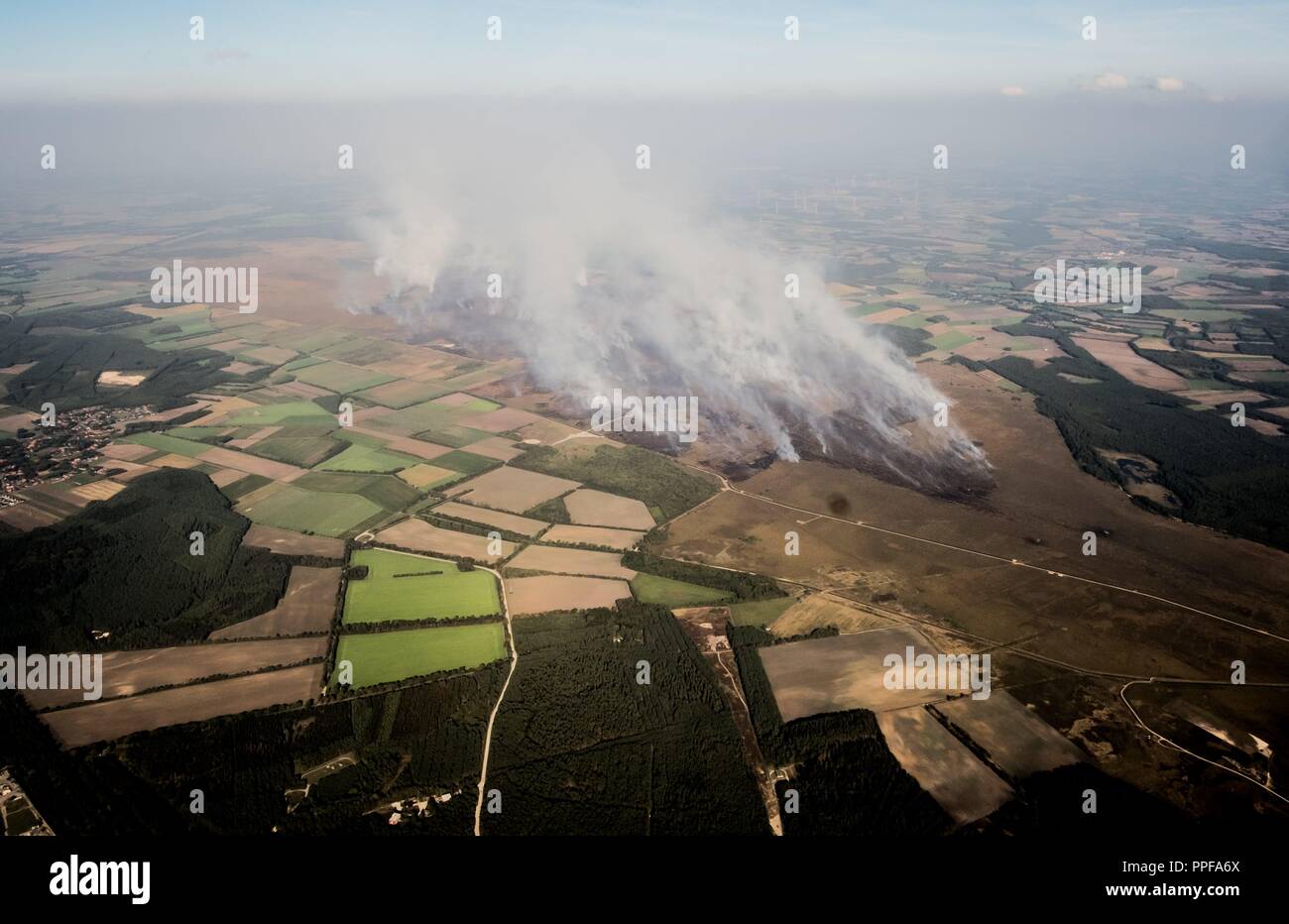 Conflagration In the moor at Meppen after a weapons test of the ...