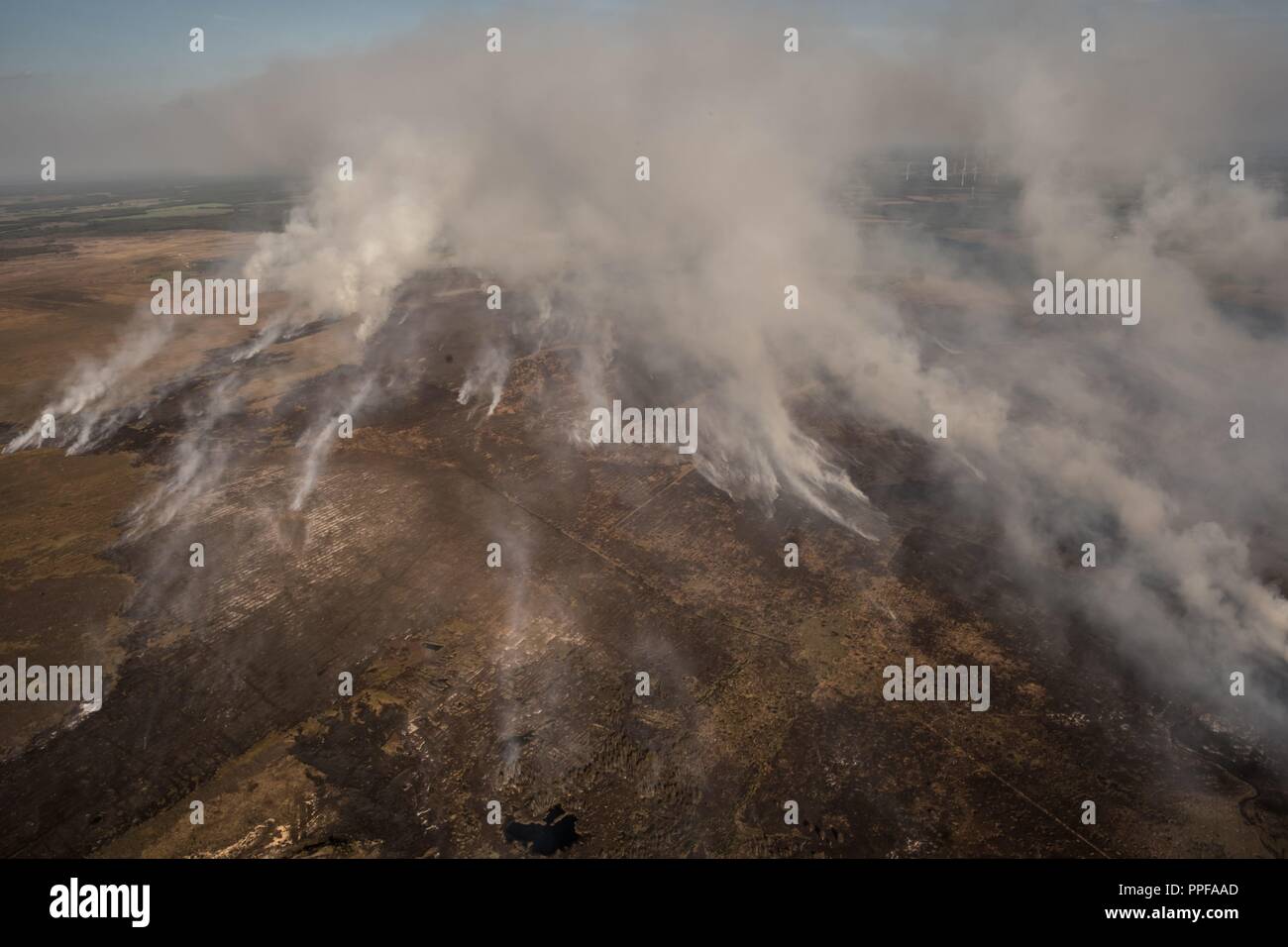 Conflagration In the moor at Meppen after a weapons test of the ...