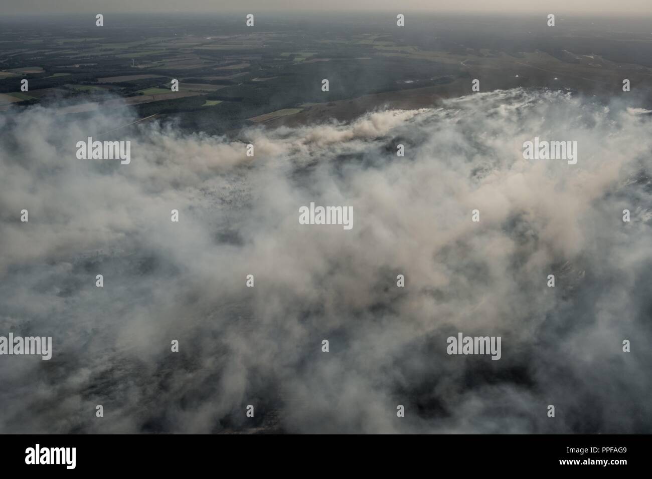 Conflagration In the moor at Meppen after a weapons test of the ...