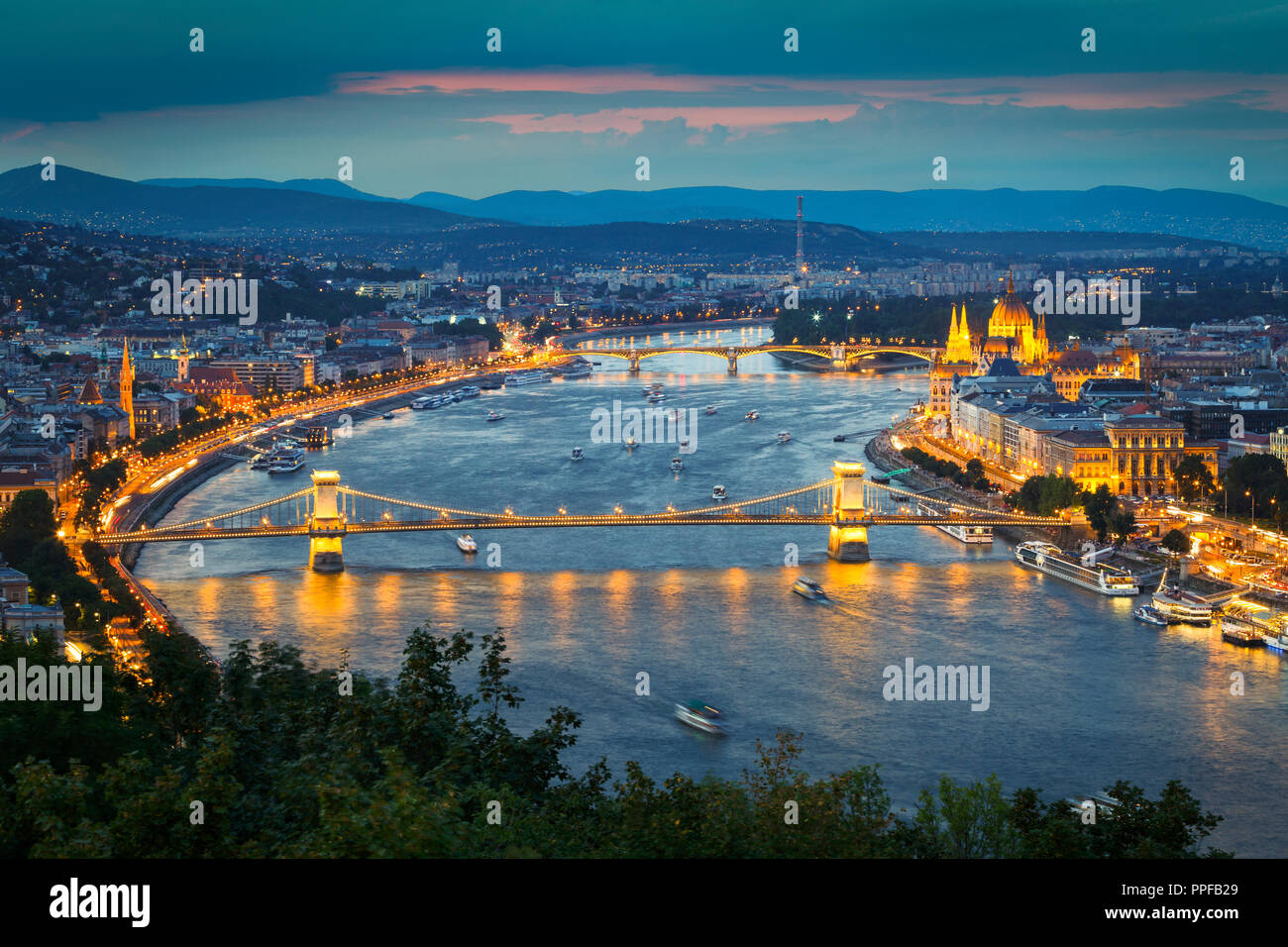 View of Hungarian Parliament and river Danube from Citadella in ...