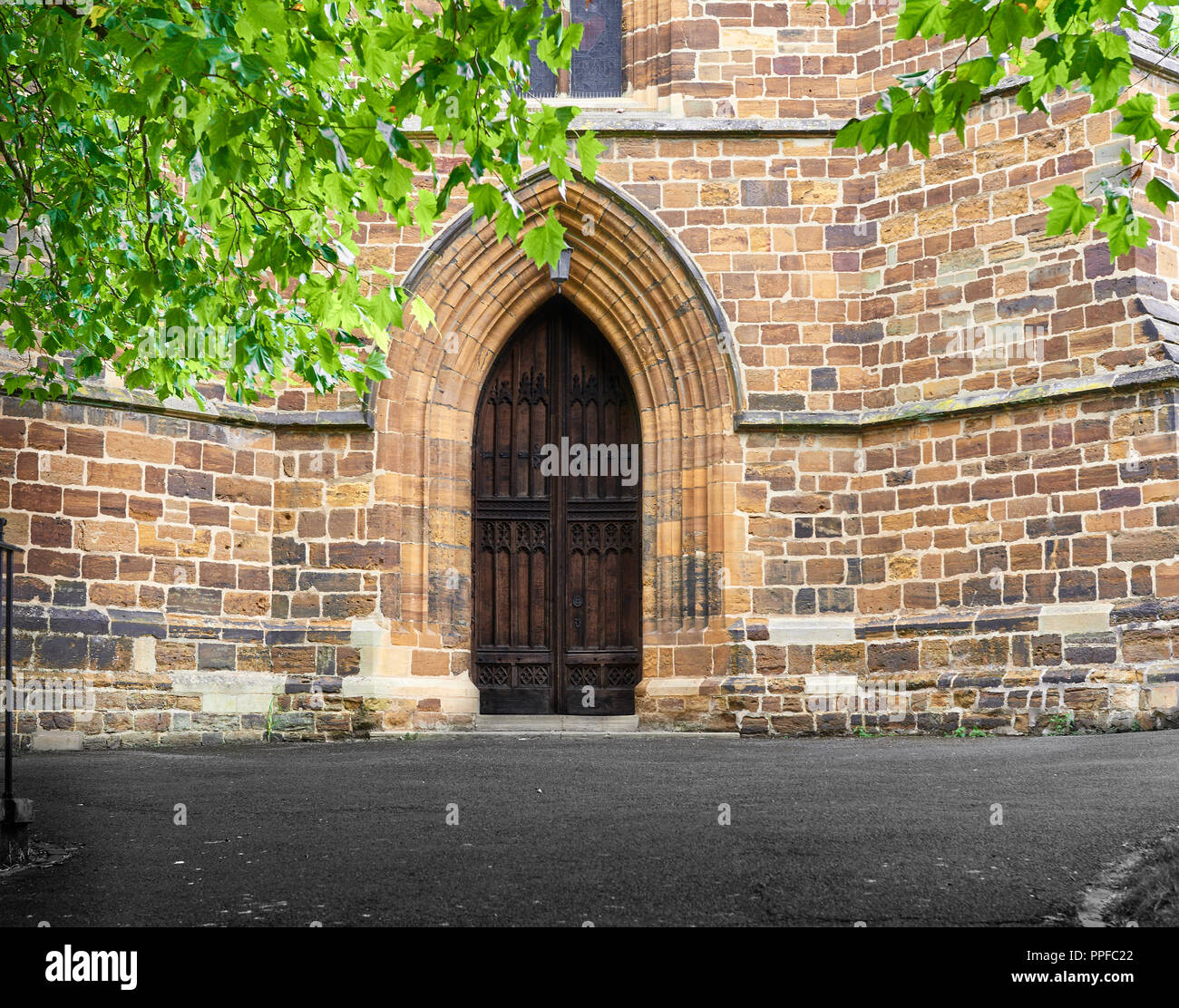 West door of the norman built (1100 AD) round church of the Holy ...