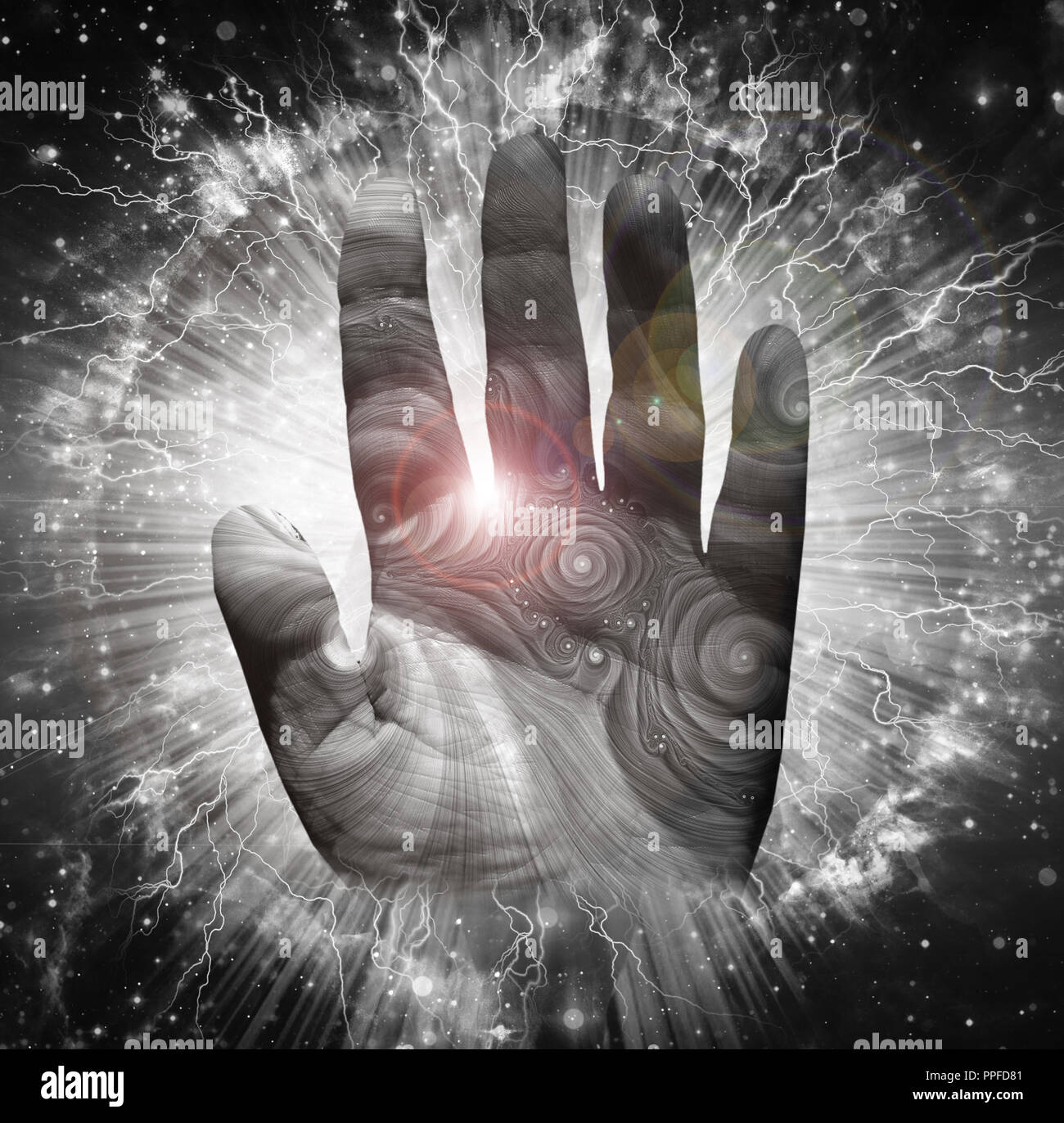 Human palm hand on bright light background Stock Photo - Alamy