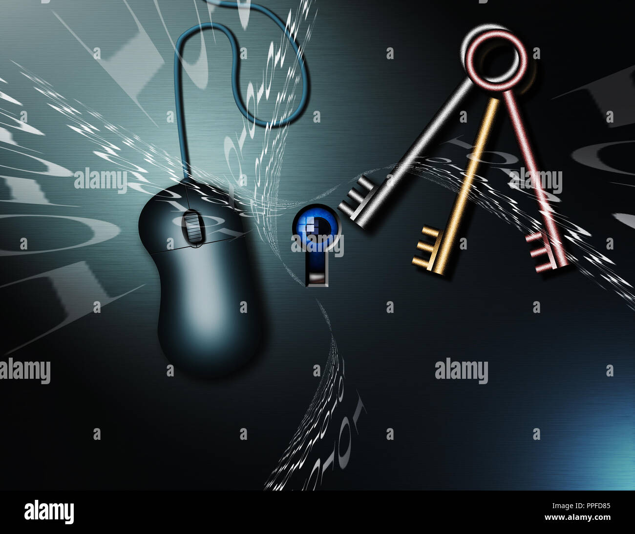 Computer mouse and keys. Binary code. Cyber security Stock Photo - Alamy