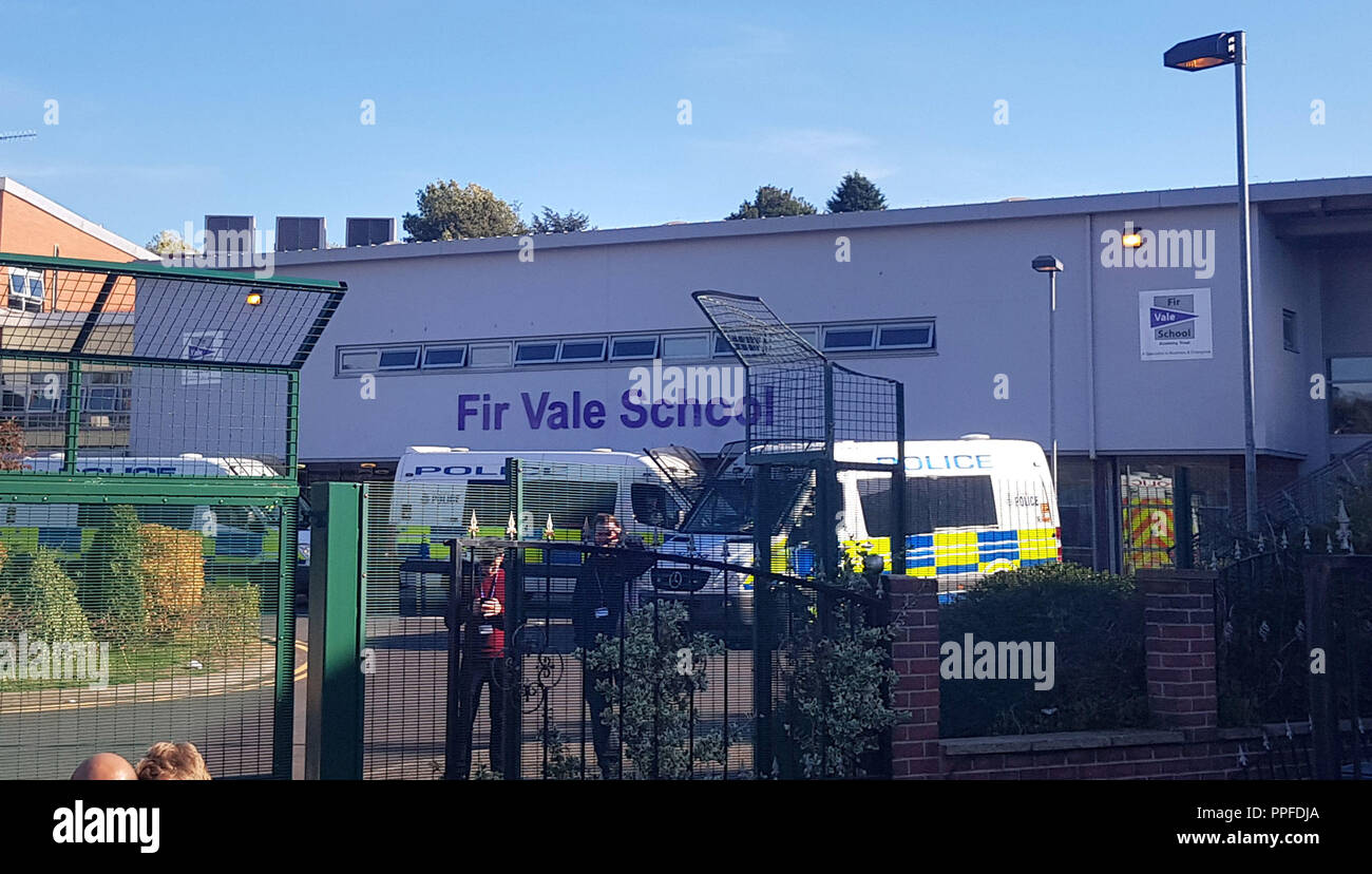 Police at the scene at Fir Vale School in Sheffield, which has had to ...