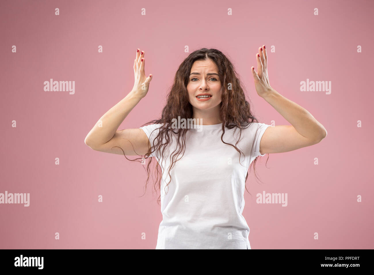 Argue, arguing concept. Beautiful female half-length portrait isolated ...