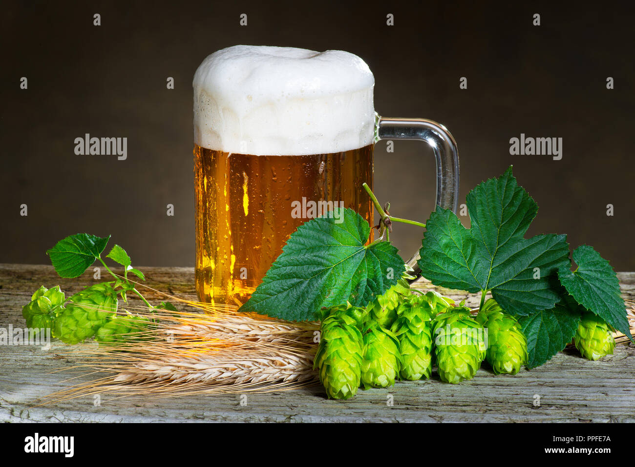 Beer glass and raw material for beer production Stock Photo - Alamy