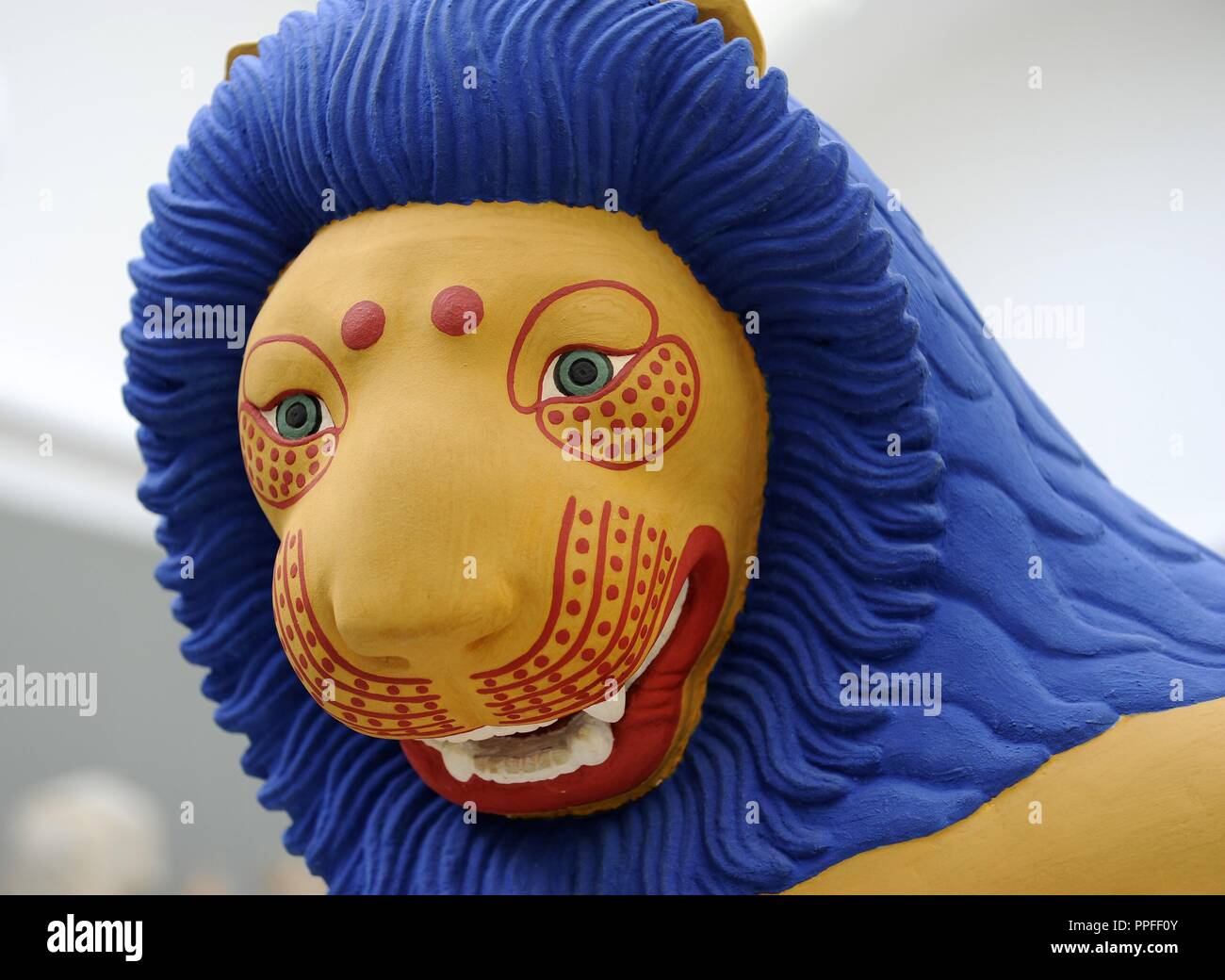 Reconstruction of a Lion from a greek tomb. C. 570 B.C. Detail. Painted ...