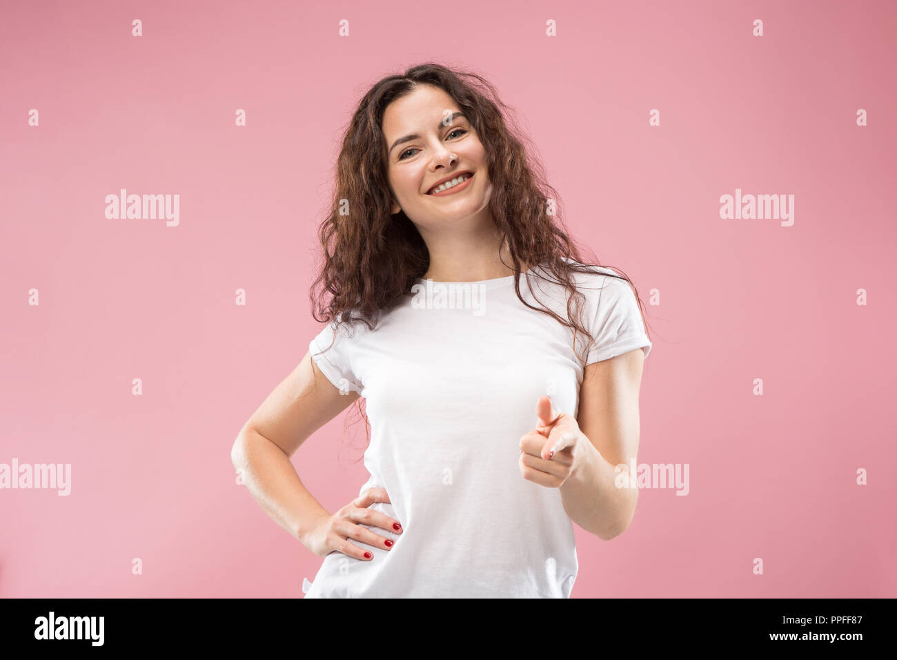 I am ok. Happy business woman, sign ok, smiling, isolated on trendy ...