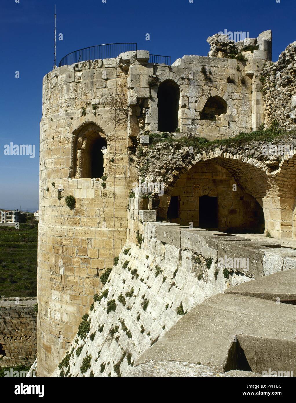 Syria. Talkalakh District, Krak des Chevaliers. Crusader castle, under ...
