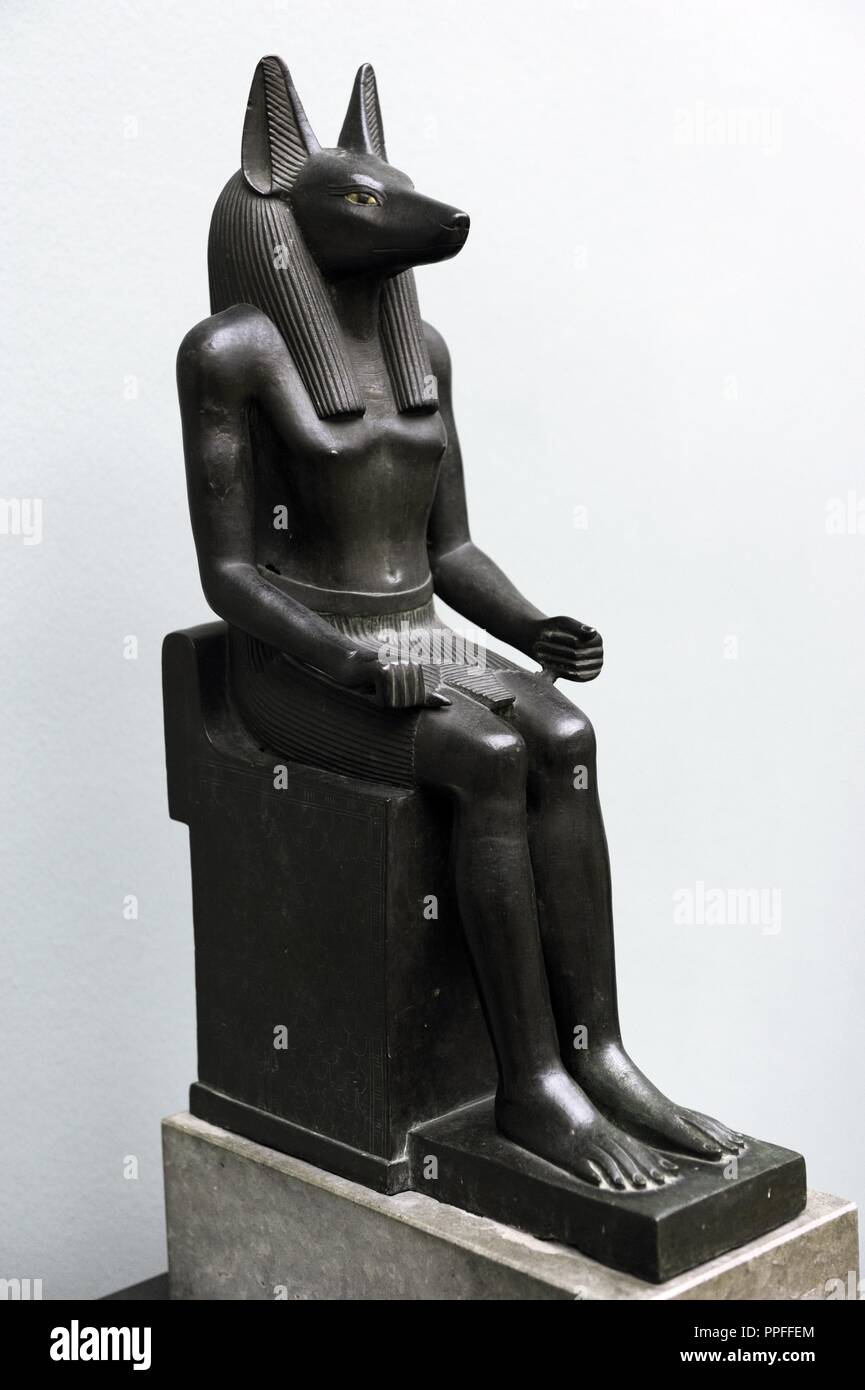 Statue of the jackal-headed god Anubis. Bronze. Probably 26th Dynasty ...