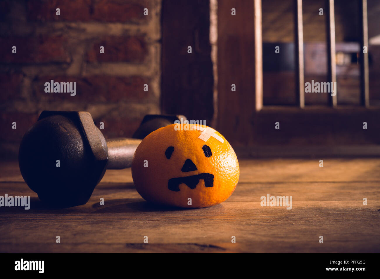 Orange with Head Pumpkins haunted spooky face with black iron dumbbell ...