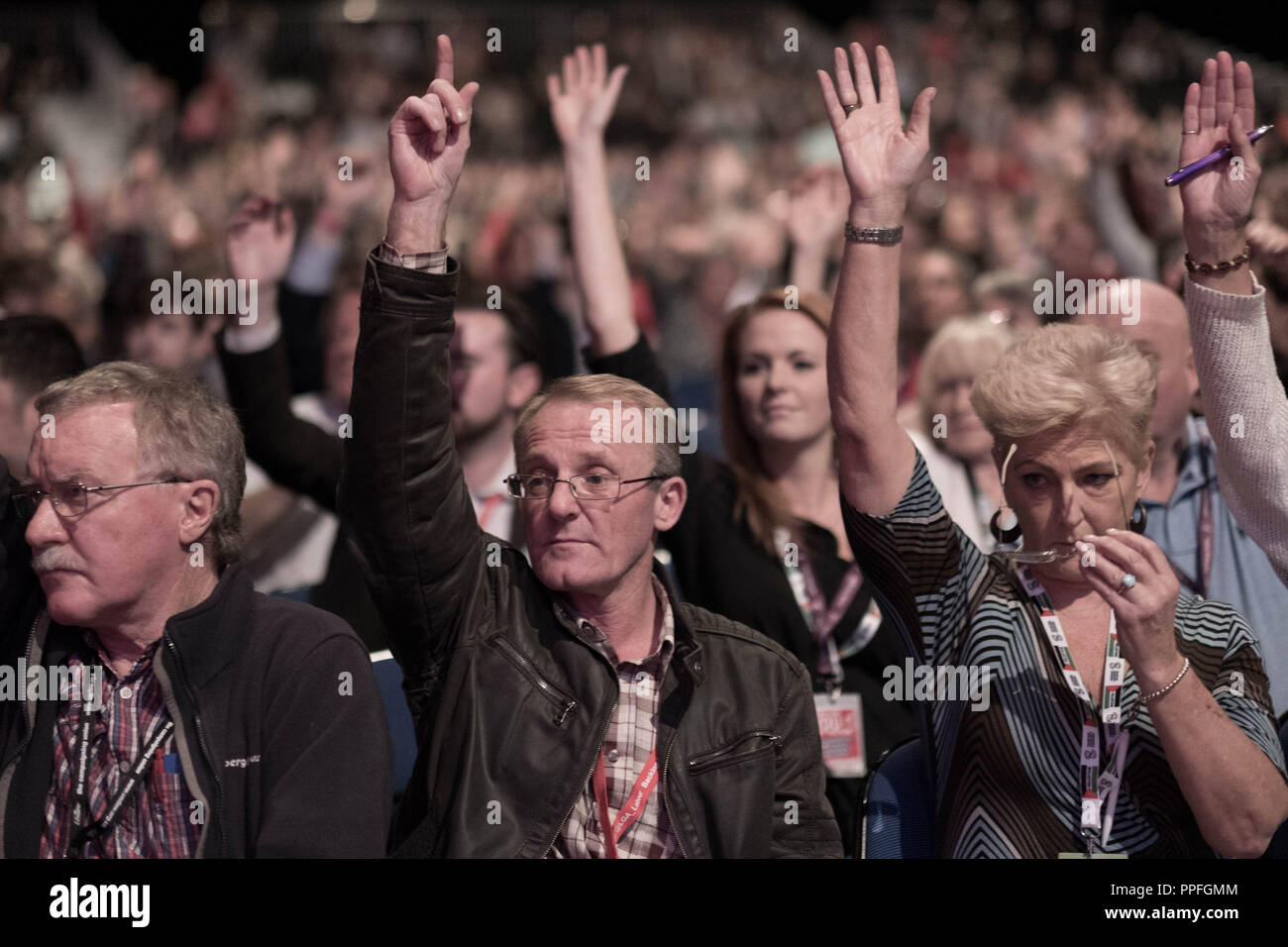 Labour Party members vote during a Brexit debate at the Labour Party's ...