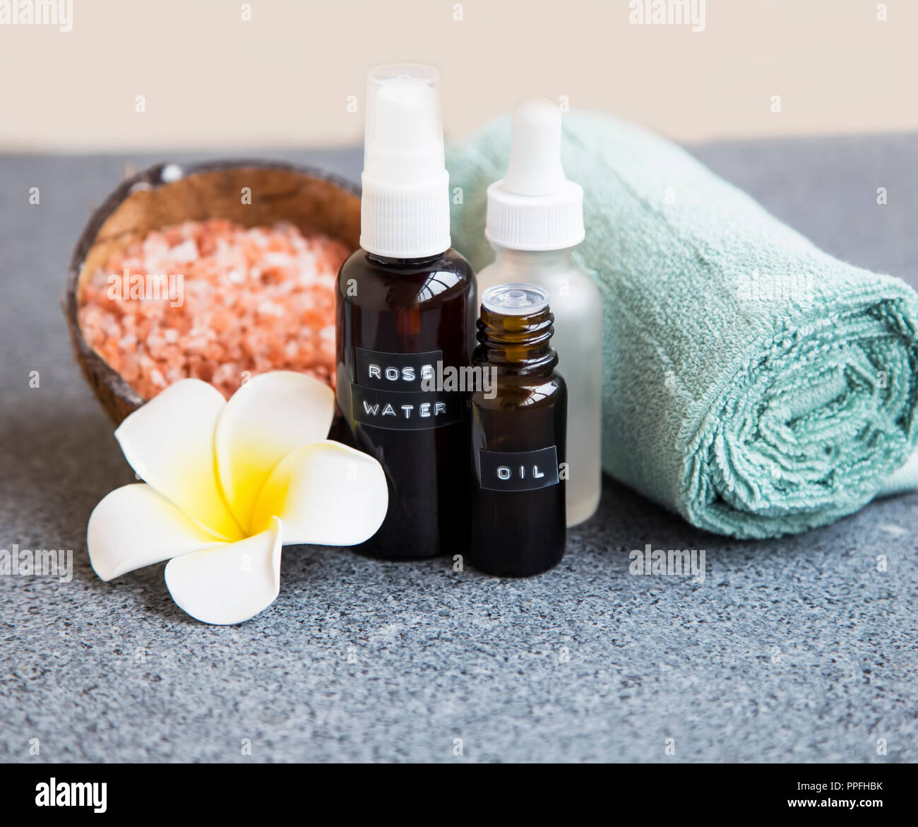 Natural organic skincare with rose water, essential oil and face serum ...