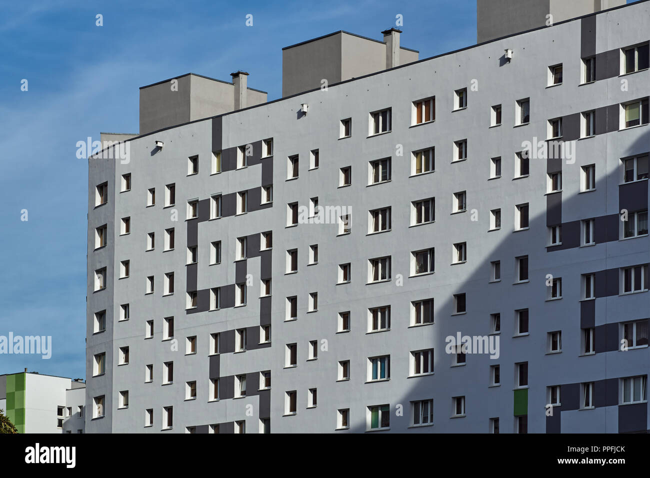 The facade of a residential high-rise buildings in Poznan Stock Photo ...