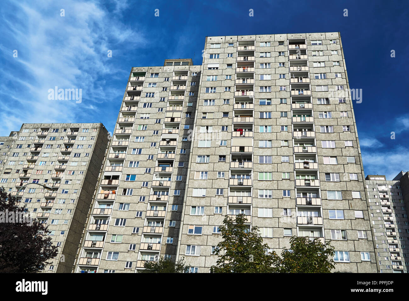The facade of a residential high-rise buildings in Poznan Stock Photo ...