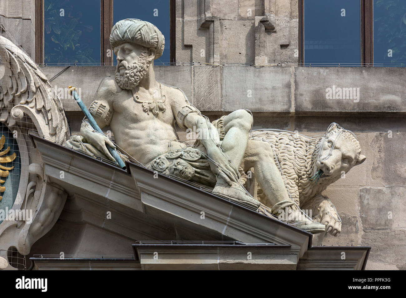 Sculpture of the Proheten Daniel and Lions with wings, Old Town Hall of ...