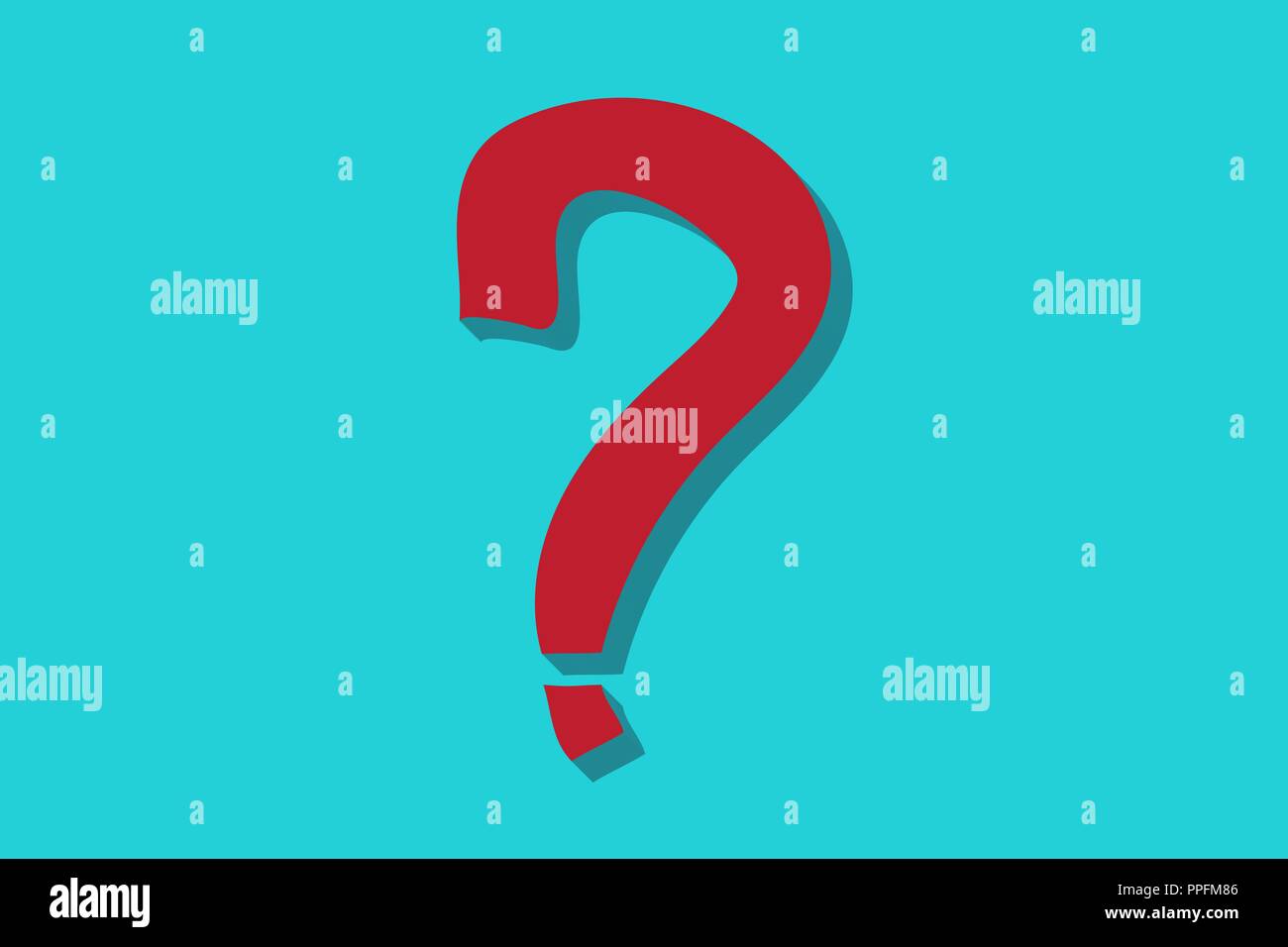 Question mark red color sign with shadow isolated on a blue cyan ...