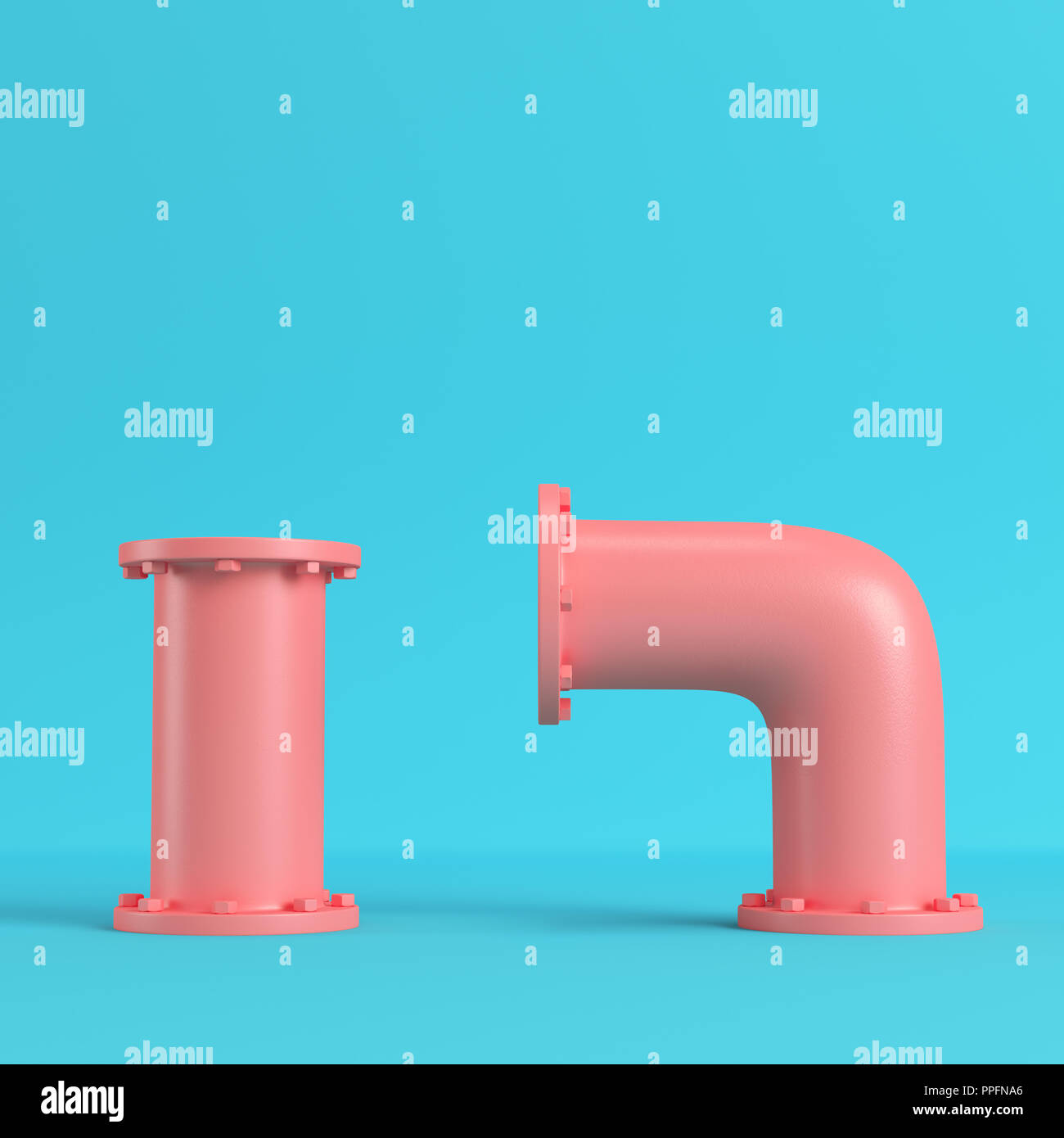 Red water pipes on bright blue background in pastel colors. Minimalism ...
